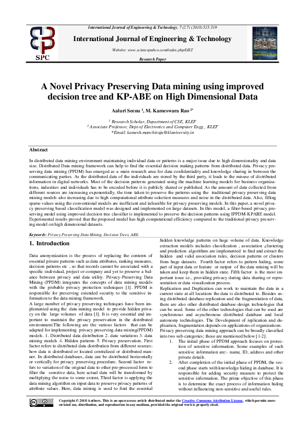 (PDF) A Novel Privacy Preserving Data mining using improved decision tree and KP-ABE on High ...