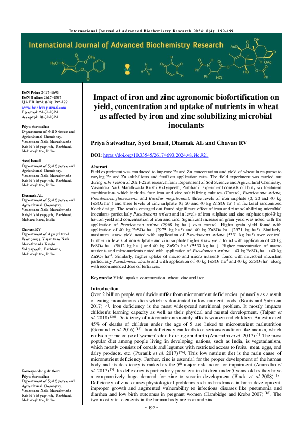 (PDF) Impact of iron and zinc agronomic biofortification on yield ...