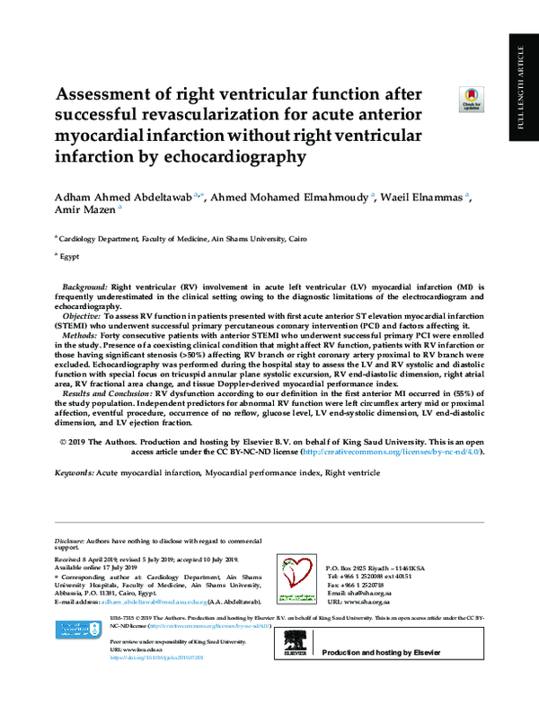 (PDF) Assessment of right ventricular function after successful ...
