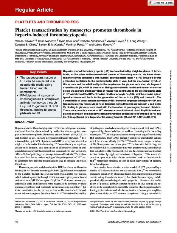 (PDF) Platelet transactivation by monocytes promotes the prothrombotic ...