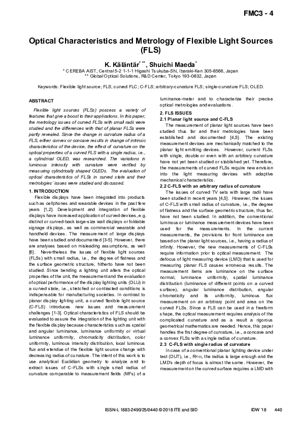 (PDF) Optical Characteristics and Metrology of Flexible Light Sources (FLS
