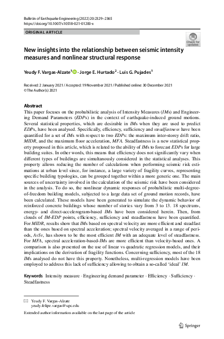 (PDF) New Insights Into the Relationship Between Seismic Intensity Measures and Nonlinear ...