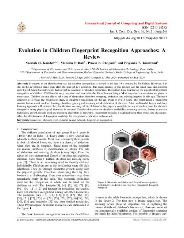 (PDF) Evolution in Children Fingerprint Recognition Approaches: A Review