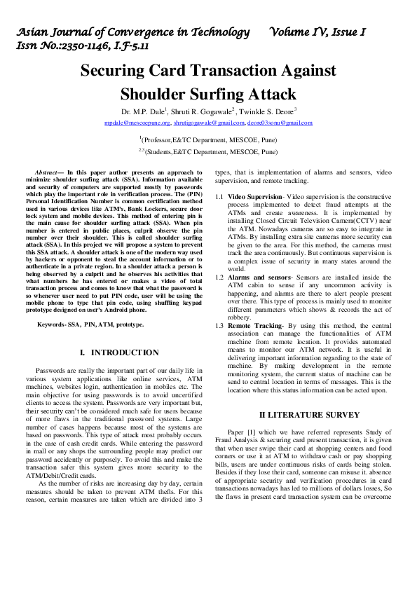 (PDF) Securing Card Transaction Against Shoulder Surfing Attack