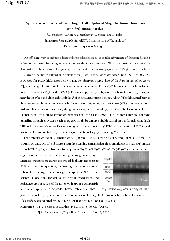 (PDF) Spin-Polarized Coherent Tunneling in Fully Epitaxial Magnetic Tunnel Junctions with SrO ...