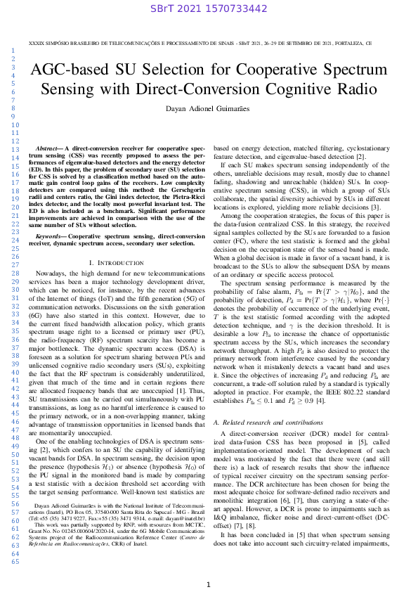 (PDF) AGC-based SU Selection for Cooperative Spectrum Sensing with ...