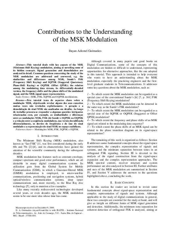 (PDF) Contributions to the Understanding of the MSK Modulation