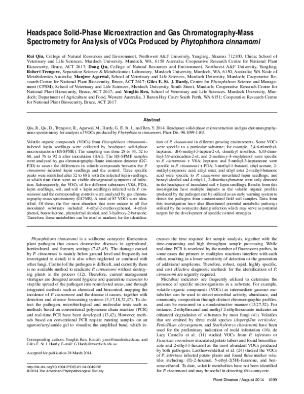 (PDF) Headspace Solid-Phase Microextraction and Gas Chromatography-Mass Spectrometry for ...