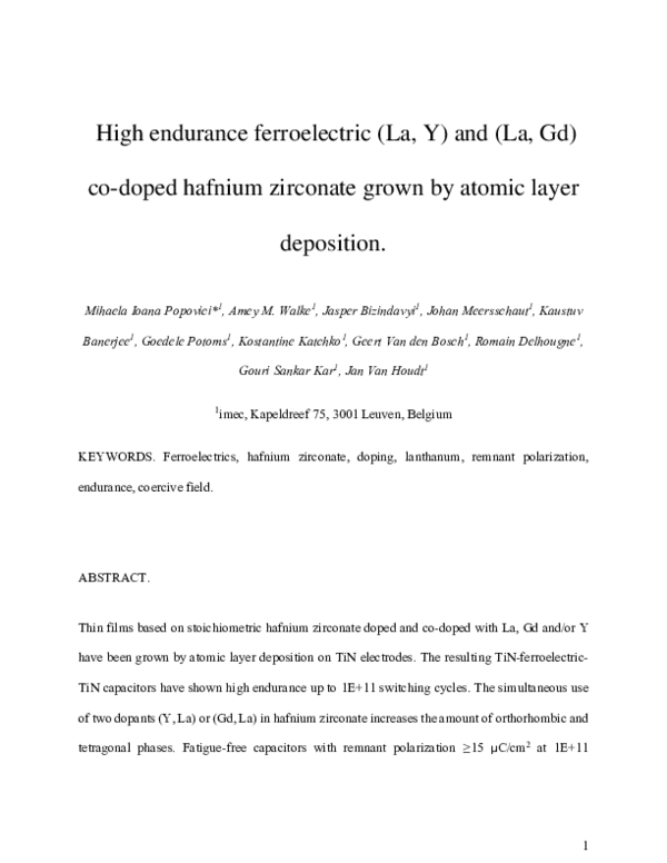 (PDF) High-Endurance Ferroelectric (La, Y) and (La, Gd) Co-Doped Hafnium Zirconate Grown by ...