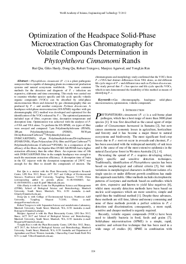 (PDF) Optimization of the Headspace Solid-Phase Microextraction Gas Chromatography for Volatile ...