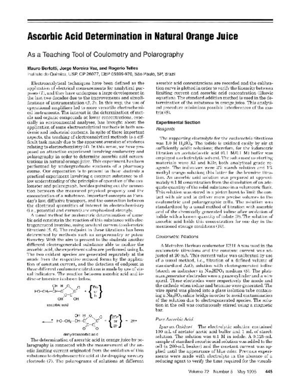(PDF) Ascorbic Acid Determination in Natural Orange Juice: As a Teaching Tool of Coulometry and ...