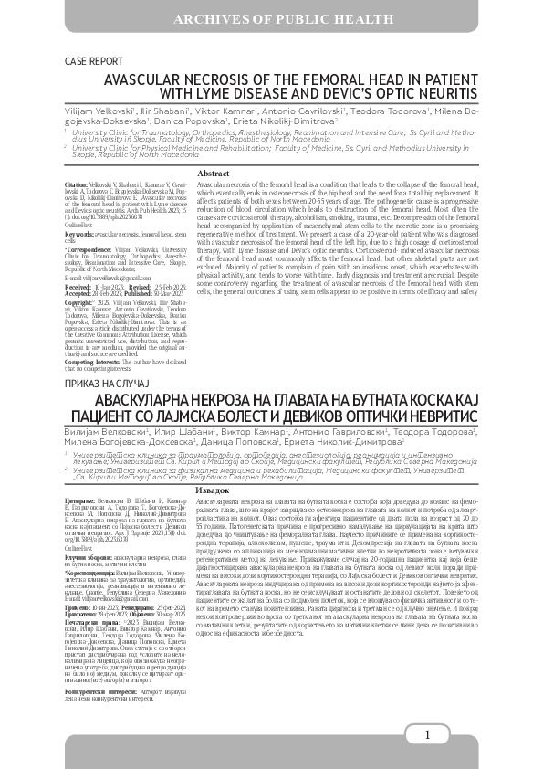 (PDF) Avascular necrosis of the femoral head in patient with Lyme ...