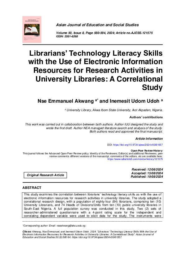 (PDF) Librarians' Technology Literacy Skills with the Use of Electronic ...
