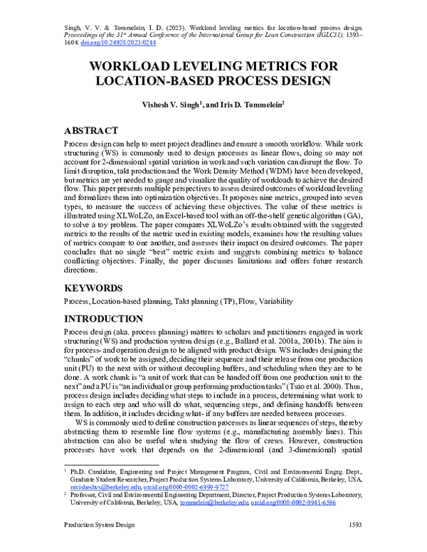 (PDF) Workload Leveling Metrics for Location-Based Process Design