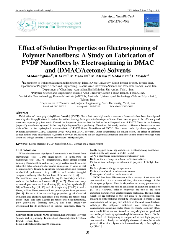(PDF) Effect of Solution Properties on Electrospinning of Polymer Nanofibers: A Study on ...