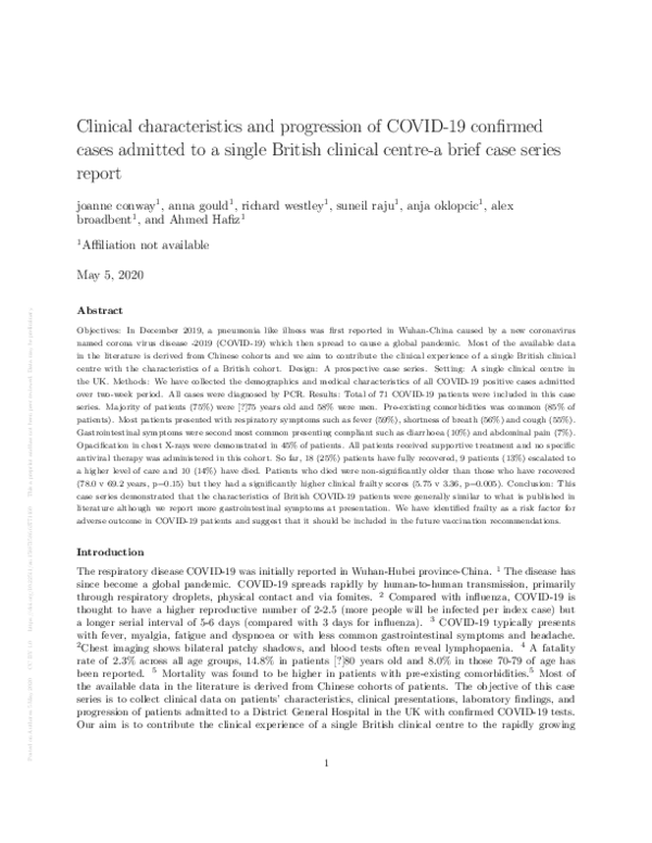(PDF) Clinical characteristics and progression of COVID-19 confirmed ...