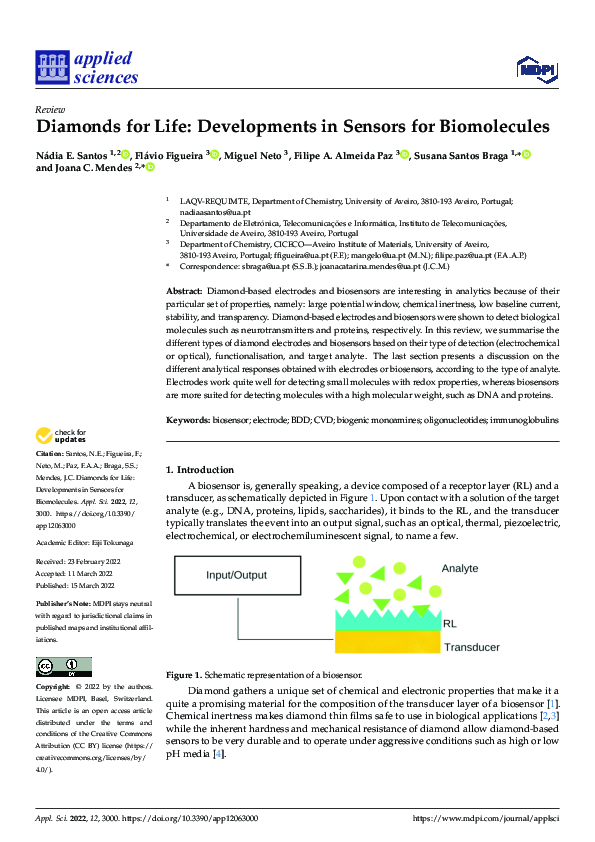 (PDF) Diamonds for Life: Developments in Sensors for Biomolecules