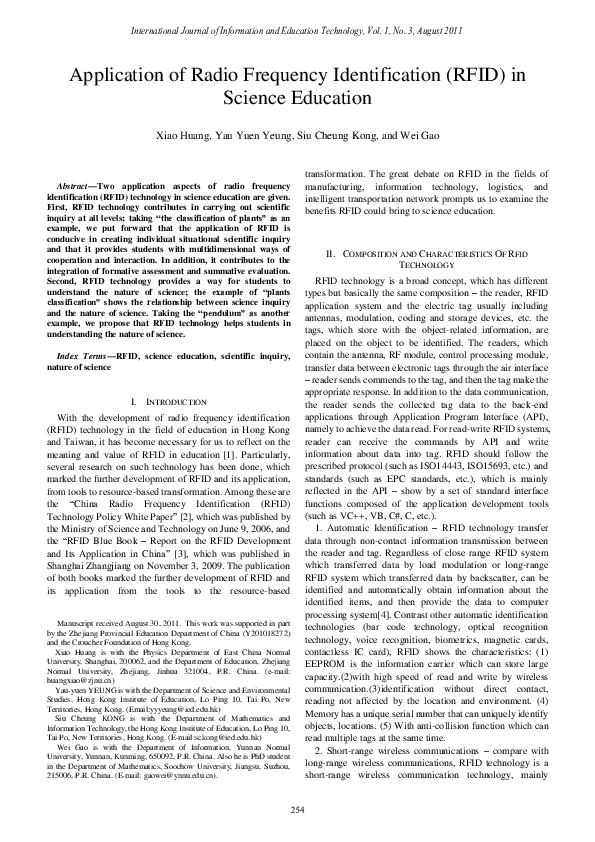 (PDF) Application of Radio Frequency Identification (RFID) in Science ...