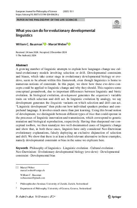 (PDF) What You Can Do for Evolutionary Developmental Linguistics