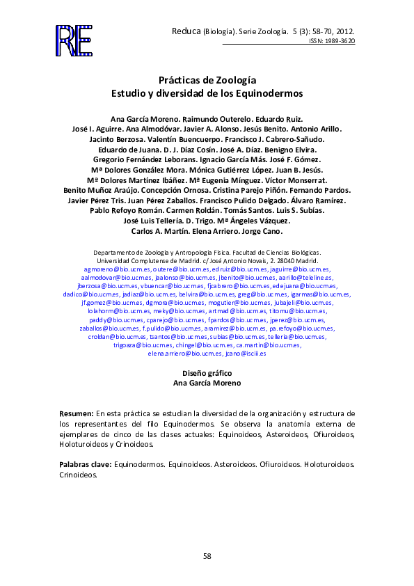 (PDF) Prácticas de Zoología Estudio y diversidad de los Equinodermos