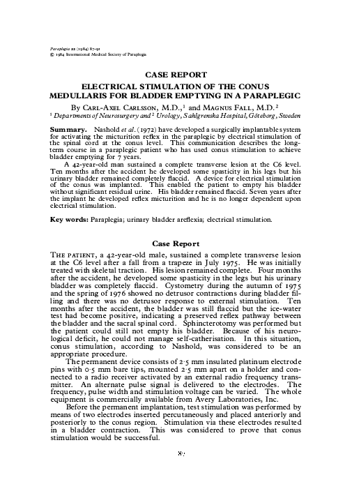 (PDF) Electrical stimulation of the conus medullaris for bladder ...
