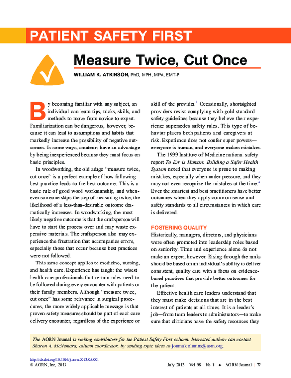 (PDF) Measure Twice, Cut Once