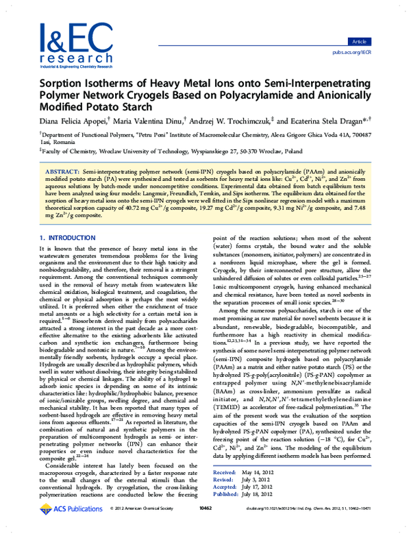 (PDF) Sorption Isotherms of Heavy Metal Ions onto Semi-Interpenetrating ...