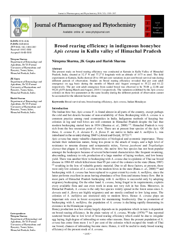 (PDF) Brood rearing efficiency in indigenous honeybee Apis cerana in ...