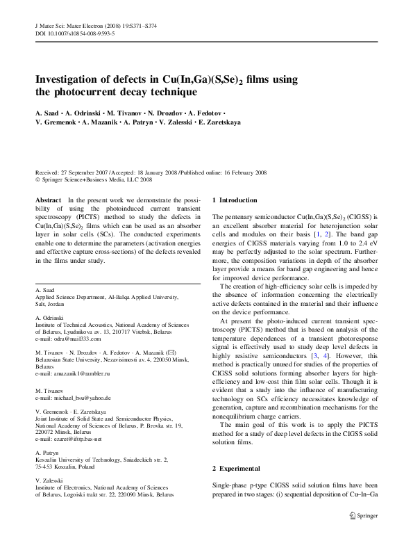 (PDF) Investigation of defects in Cu(In,Ga)(S,Se)2 films using the ...