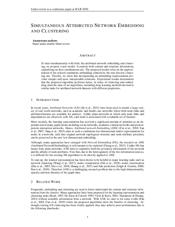 (PDF) Simultaneous Attributed Network Embedding and Clustering
