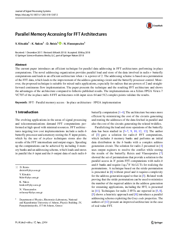 (PDF) Parallel Memory Accessing for FFT Architectures