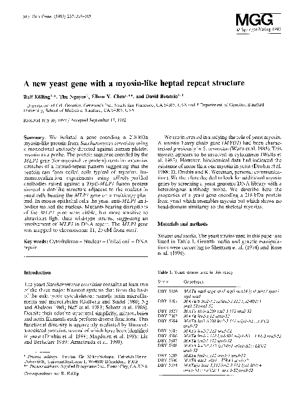 (PDF) A new yeast gene with a myosin-like heptad repeat structure | Thu ...