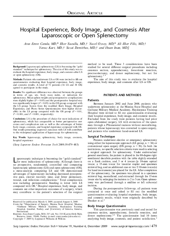 (PDF) Hospital Experience, Body Image, and Cosmesis After Laparoscopic ...