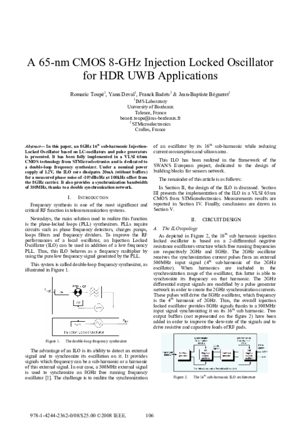 (PDF) A 65-nm CMOS 8-GHz injection locked oscillator for HDR UWB ...