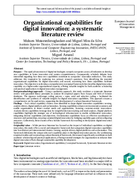 (PDF) Organizational capabilities for digital innovation: a systematic literature review