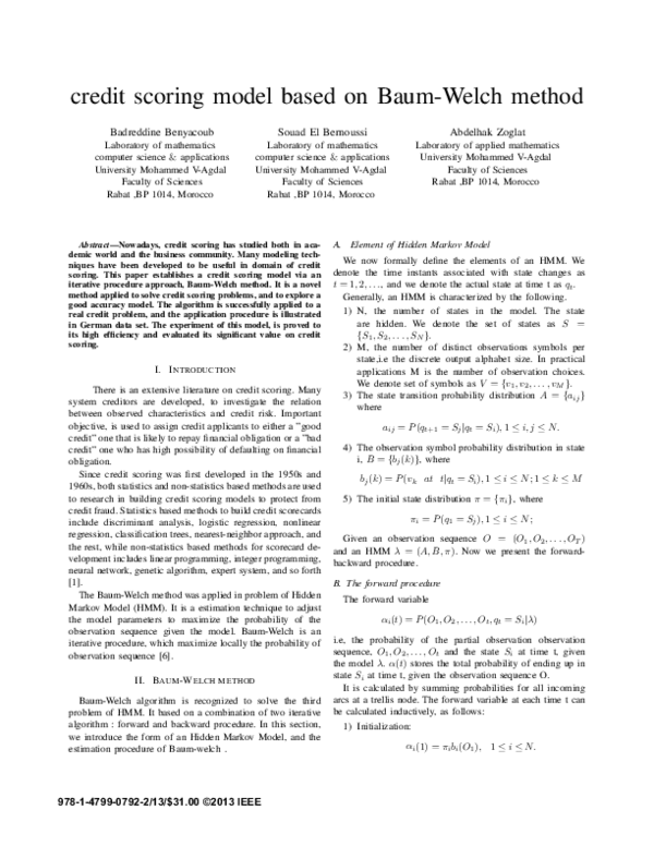 (PDF) Credit scoring model based on Baum-Welch method