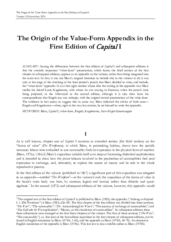 (PDF) The origin of the value form appendix in the first edition of ...