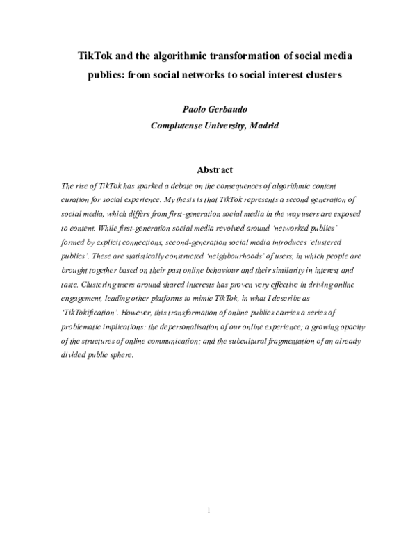 (PDF) TikTok and the algorithmic transformation social media publics ...
