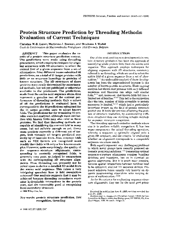 Pdf Protein Structure Prediction By Threading Methods Evaluation Of 5898