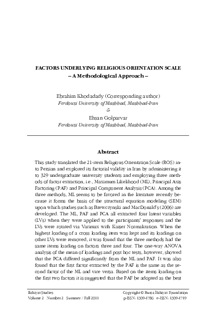 (PDF) Factors Underlying Religious Orientation Scale - a Methodological ...