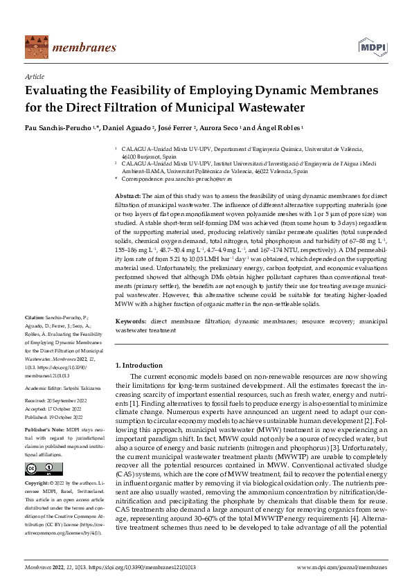 (PDF) Evaluating the Feasibility of Employing Dynamic Membranes for the ...