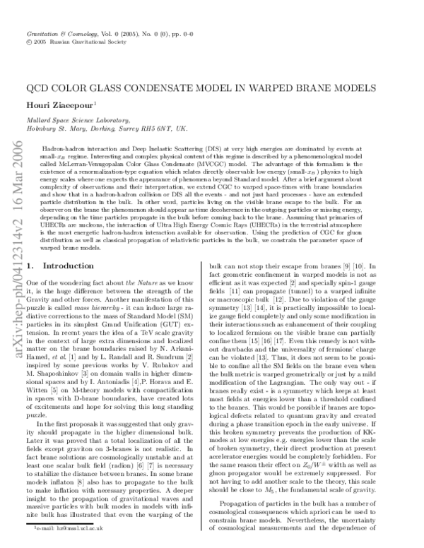 (PDF) QCD Color Glass Condensate Model in Warped Brane Models