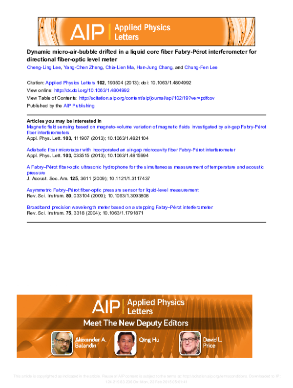(PDF) Dynamic micro-air-bubble drifted in a liquid core fiber Fabry-Pérot interferometer for ...