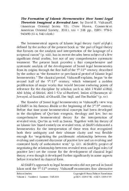 (PDF) The Formation of Islamic Hermeneutics: How Sunni Legal Theorists ...