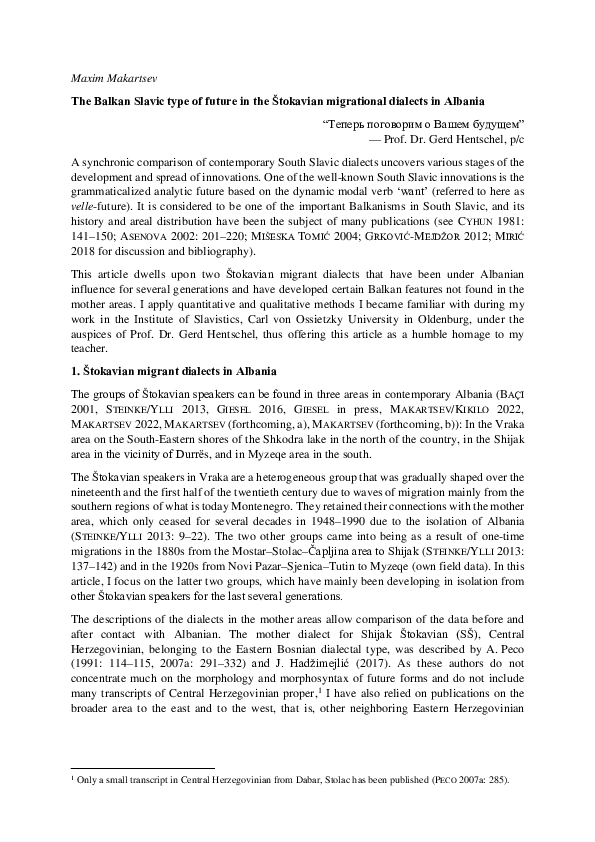 (PDF) The Balkan Slavic type of future in the Štokavian migrational ...