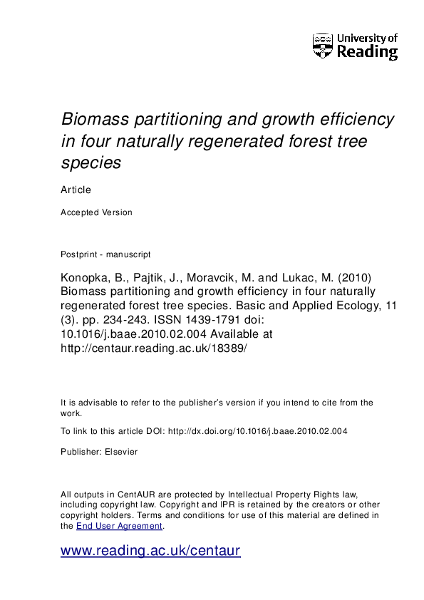 (PDF) Biomass partitioning and growth efficiency in four naturally regenerated forest tree species