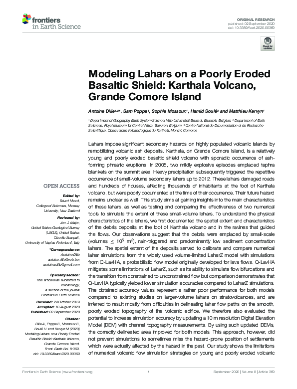 (PDF) Modeling Lahars on a Poorly Eroded Basaltic Shield: Karthala ...