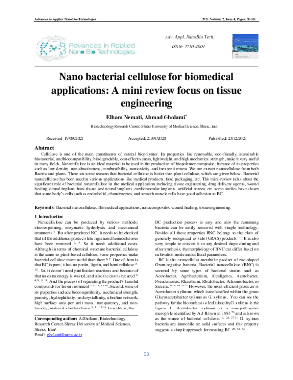 (PDF) Nano bacterial cellulose for biomedical applications: A mini ...