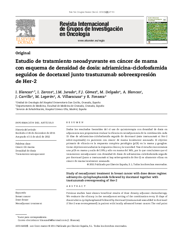 (PDF) Estudio de tratamiento neoadyuvante en cáncer de mama con esquema ...