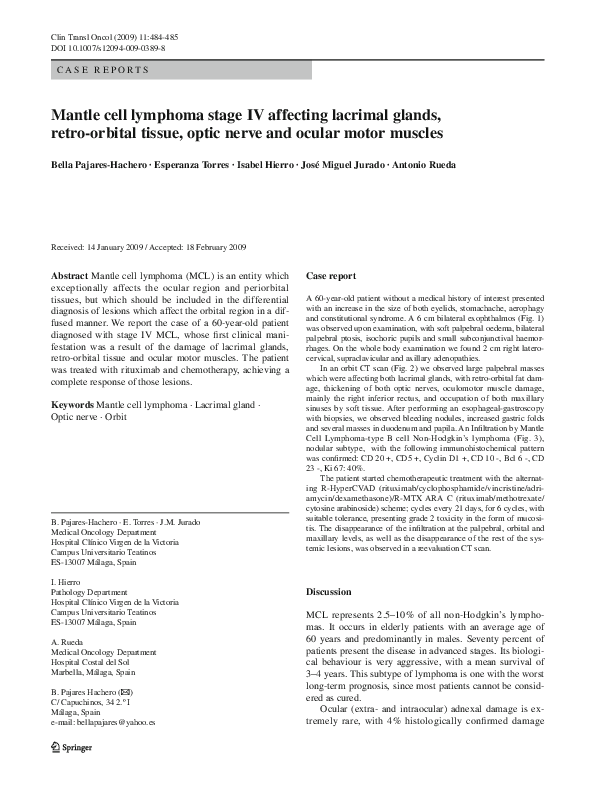 (PDF) Mantle cell lymphoma stage IV affecting lacrimal glands, retro ...